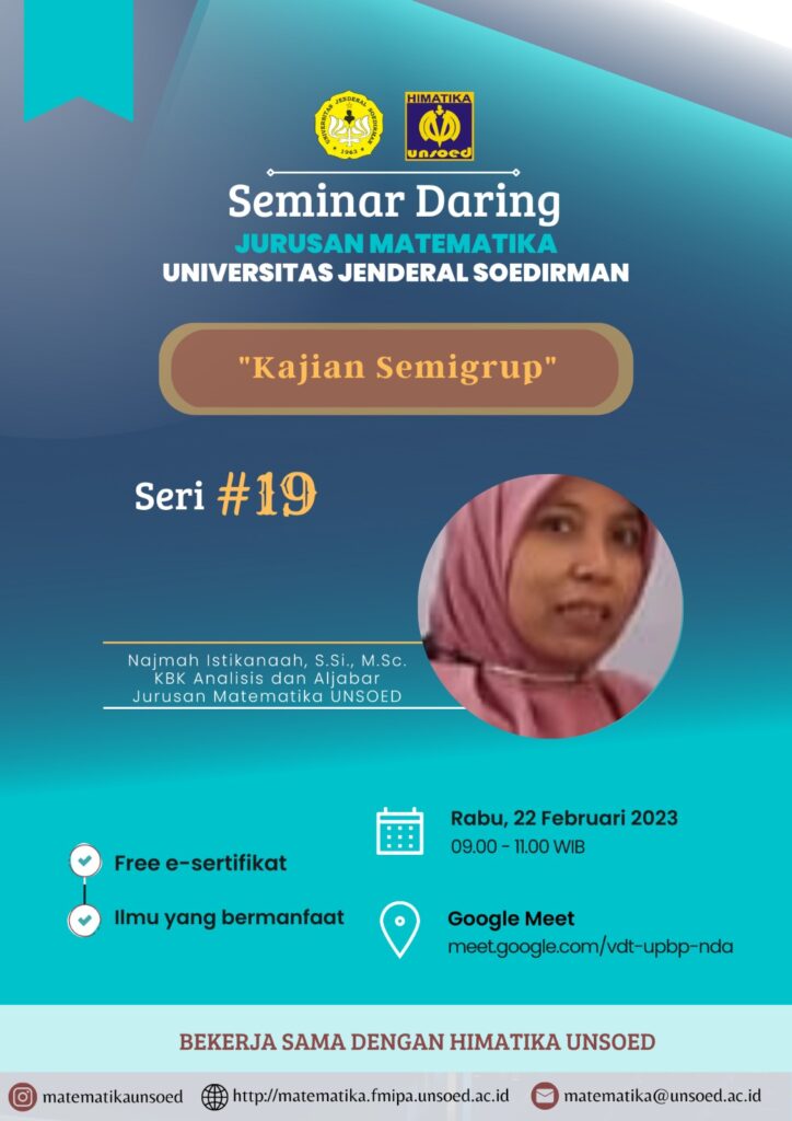 SEMINAR DARING (SEMIRING) SERI KE-19 : Kajian Semigrup di Aljabar
